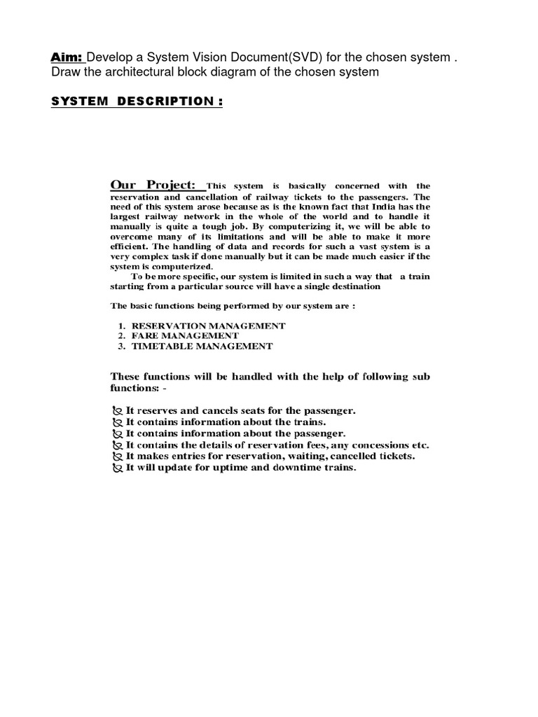 Train Reservation System Vision Document | PDF | Finance & Money Management | Computers