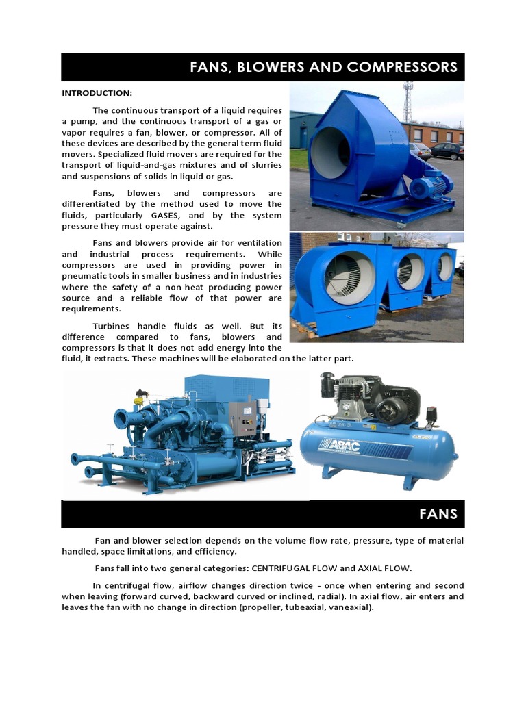 Differences Among Fans, Blowers, and Compressors | PDF | Duct (Flow ...