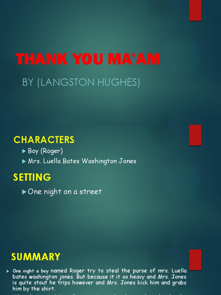 Thank You Ma'Am: by (Langston Hughes) | PDF