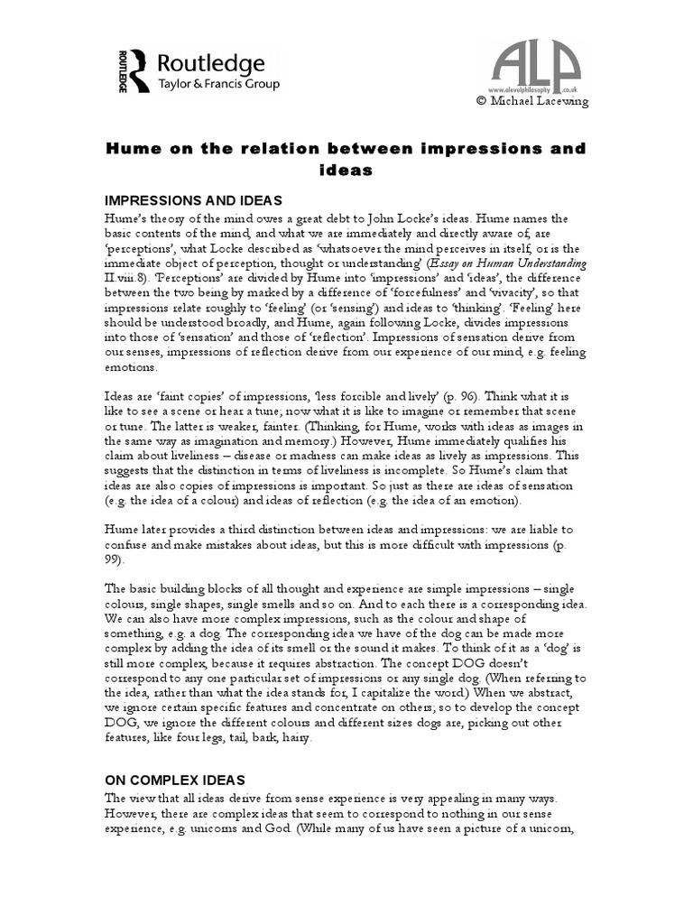Hume On Impressions Vs Ideas | PDF | Idea | David Hume