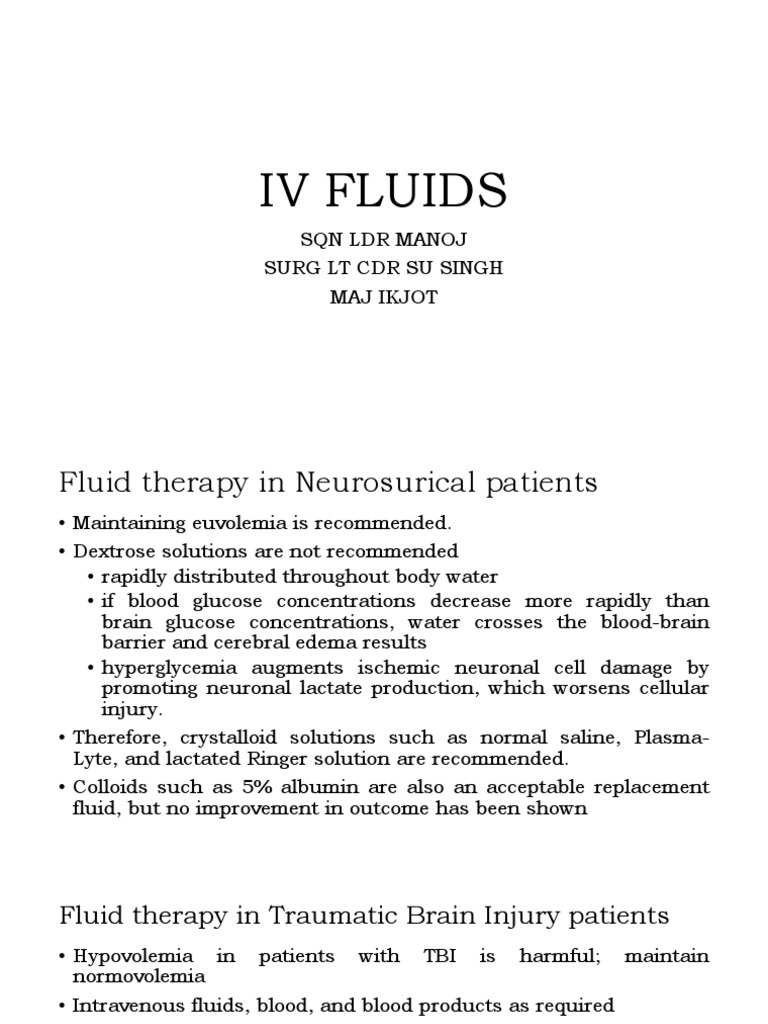 Iv Fluids: SQN LDR Manoj Surg LT CDR Su Singh Maj Ikjot | PDF ...