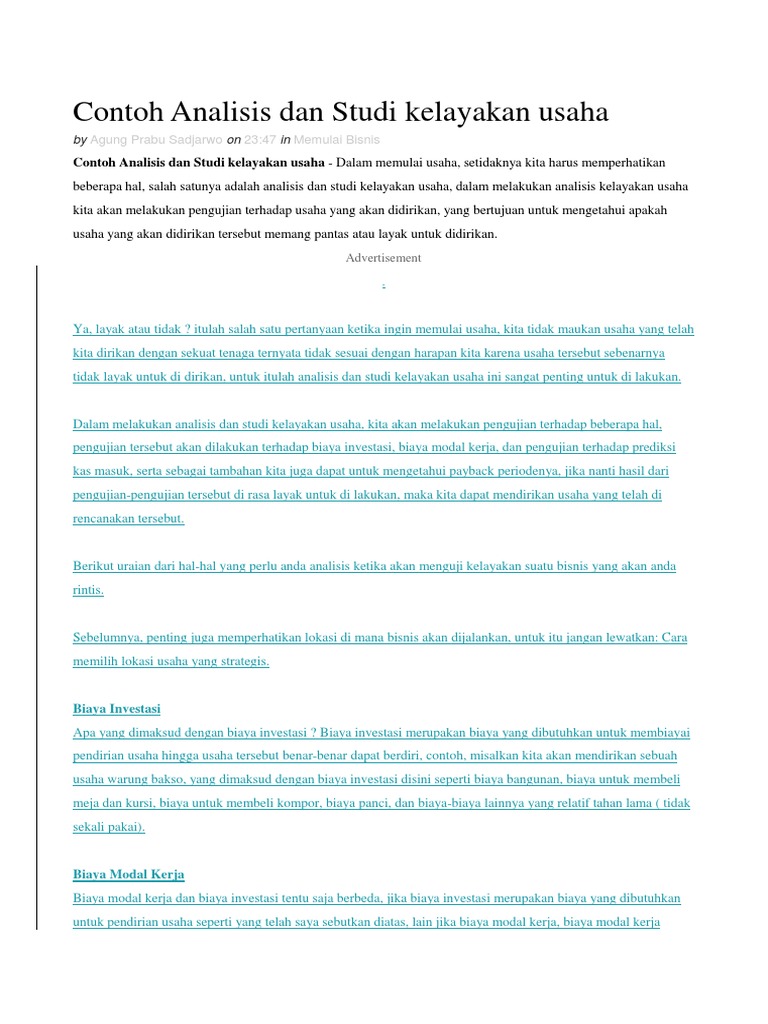 Contoh Analisis Dan Studi Kelayakan Usaha | PDF