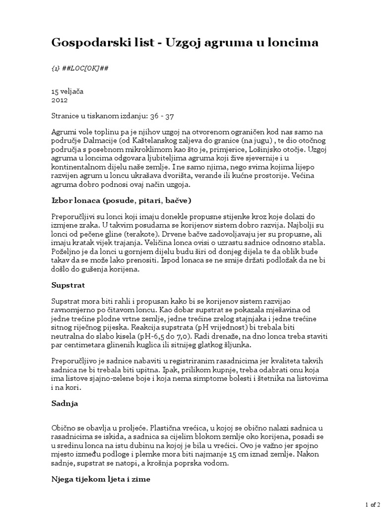 Uzgoj Agruma U Loncima | PDF