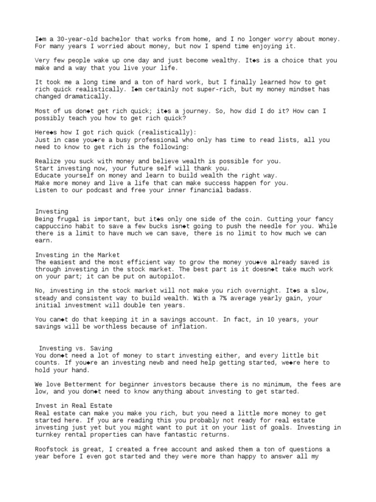 How To Get Rich Quick Realistically | PDF | Debt | Refinancing