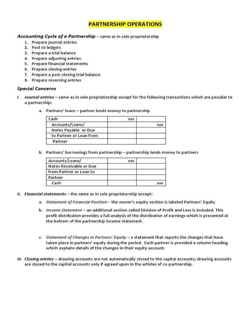 Partnership Operations: Accounting Cycle of A Partnership | PDF ...