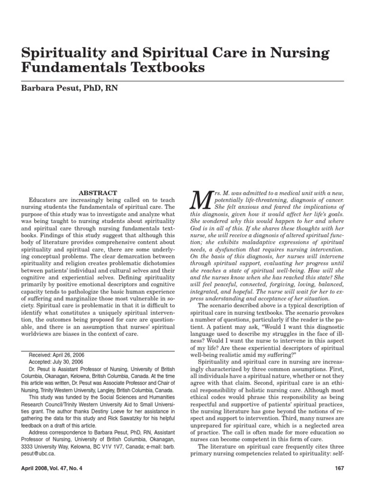 Spirituality and Spiritual Care in Nursing Fundamentals Textbooks | PDF ...