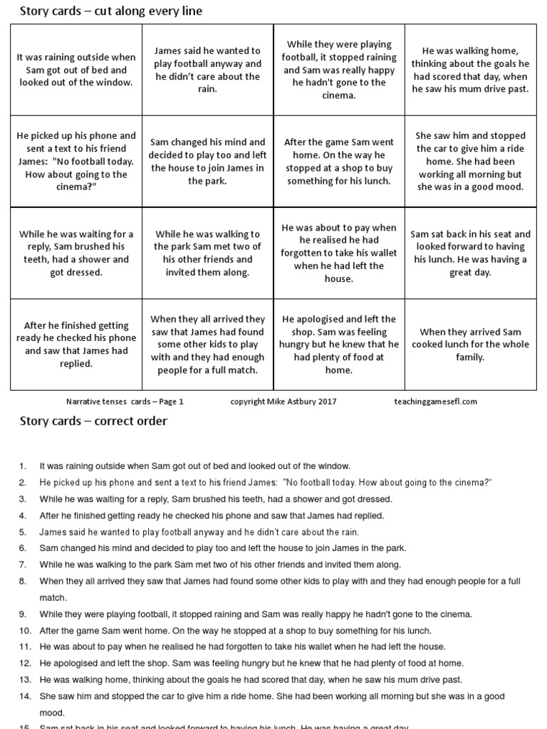 Narrative Tenses Cards PDF | PDF