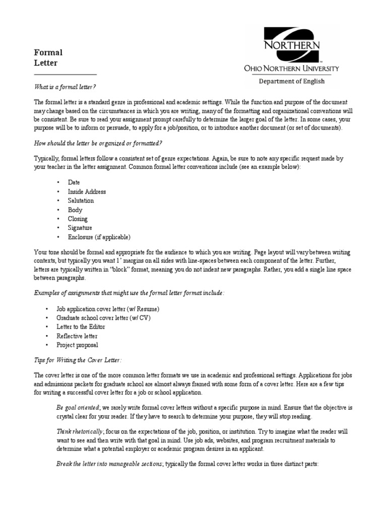 Formal Letter WC Handout Final PDF | PDF | Résumé | Paragraph