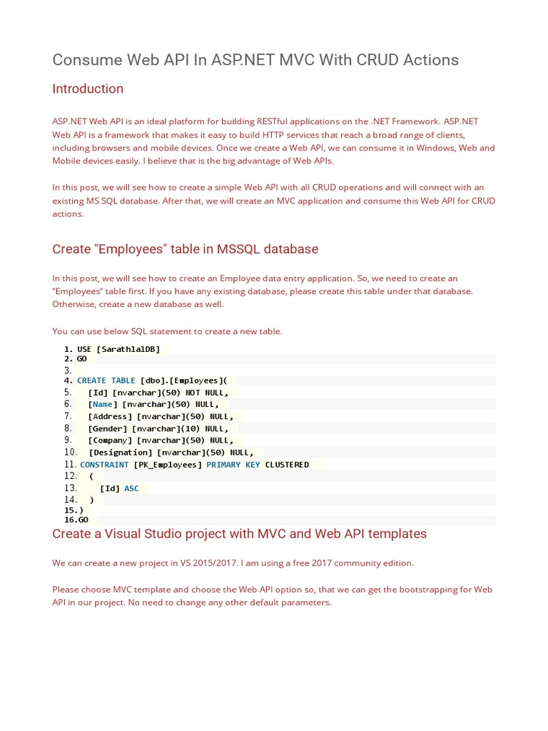 Consume Web Api In Asp Net Mvc With Crud Actions Pdf Application Programming Interface