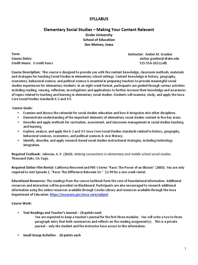 Elementary Social Studies Syllabus | PDF | Curriculum | Teachers