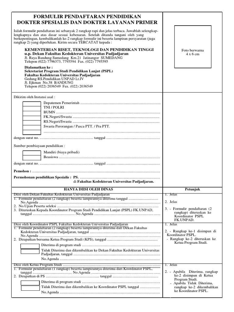 Formulir Lamaran Ppds Dan DLP UNPAD | PDF