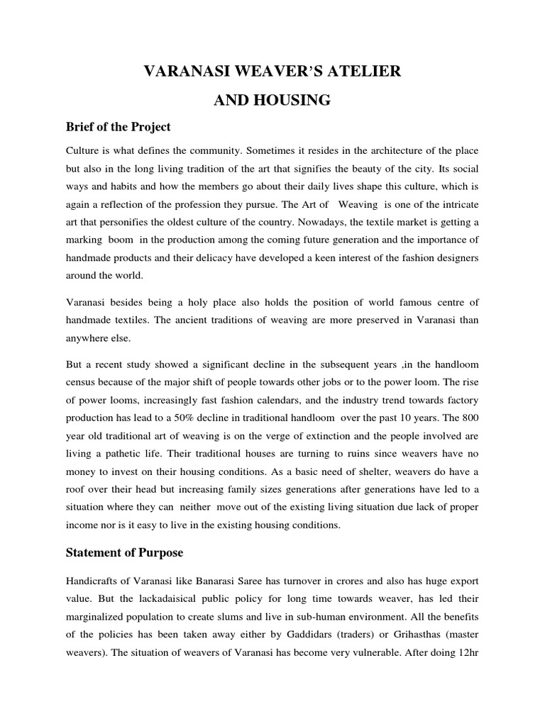 Varanasi Silk Weaving Atelier Thesis Synopsis | PDF | Weaving | Loom