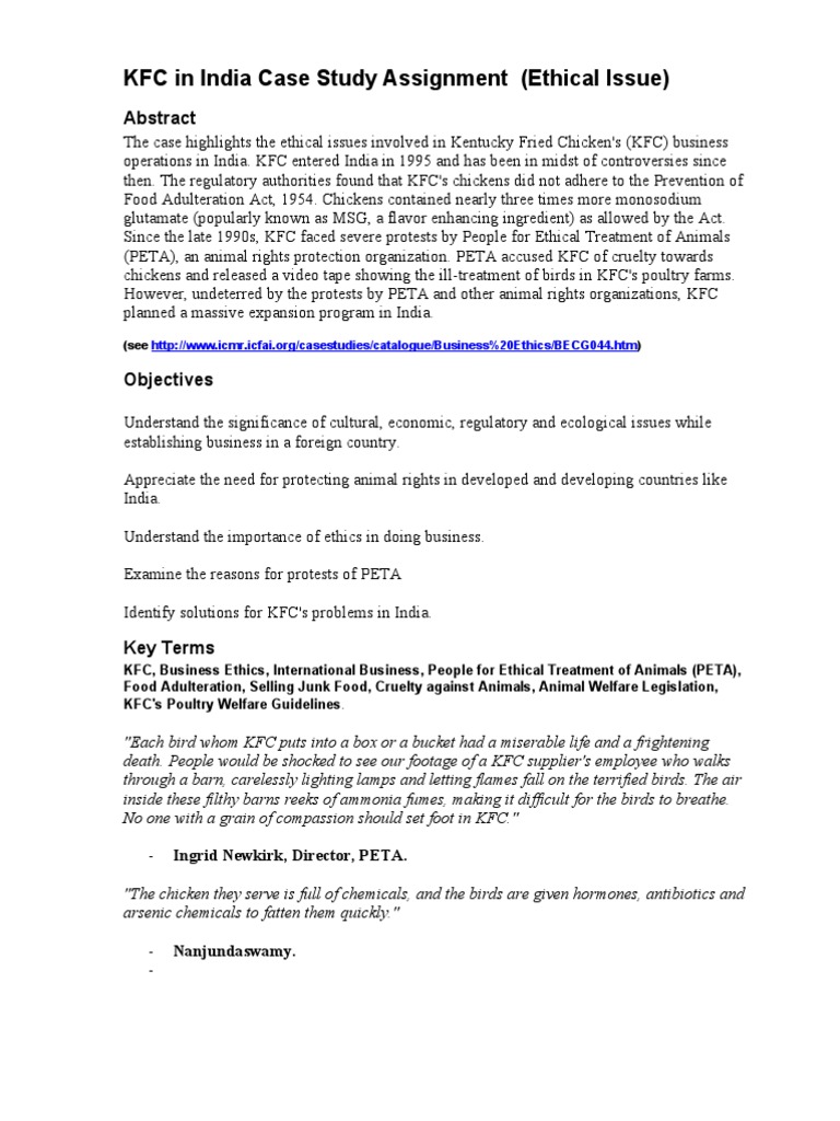 KFC in India | PDF | People For The Ethical Treatment Of Animals | Food ...