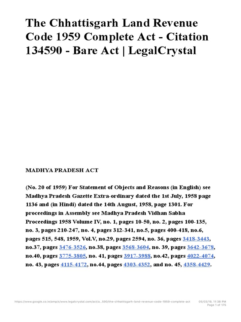 Chhattisgarh Land Revenue Code 1959 | PDF | Summons | Lease