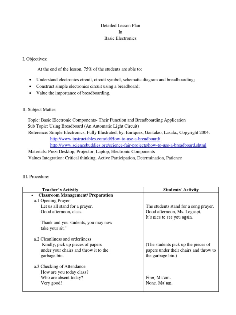 Detailed Lesson Plan | PDF | Electronic Component | Electronic Circuits