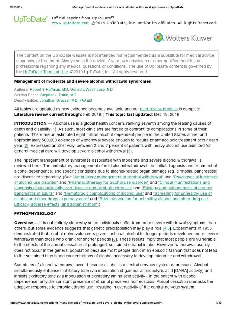 Management of Moderate and Severe Alcohol Withdrawal Syndromes ...