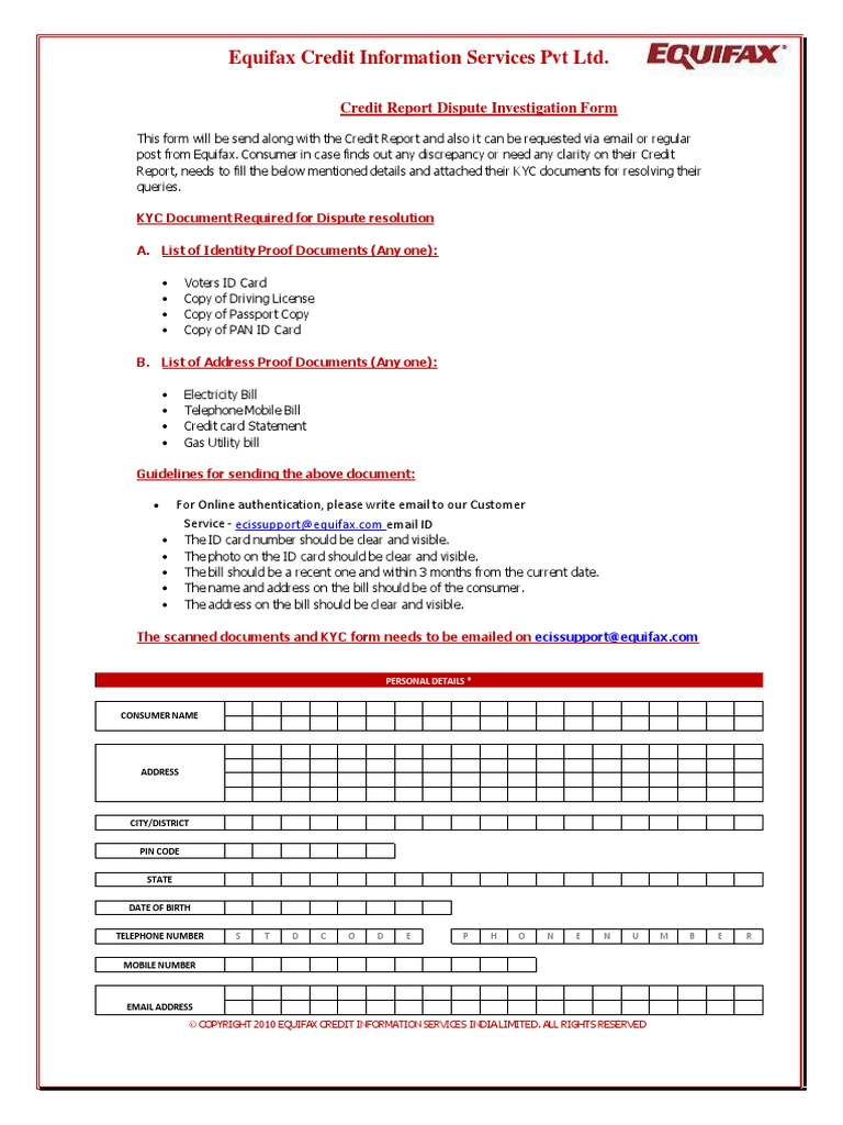 Equifax Credit Information Services PVT LTD.: Credit Report Dispute ...