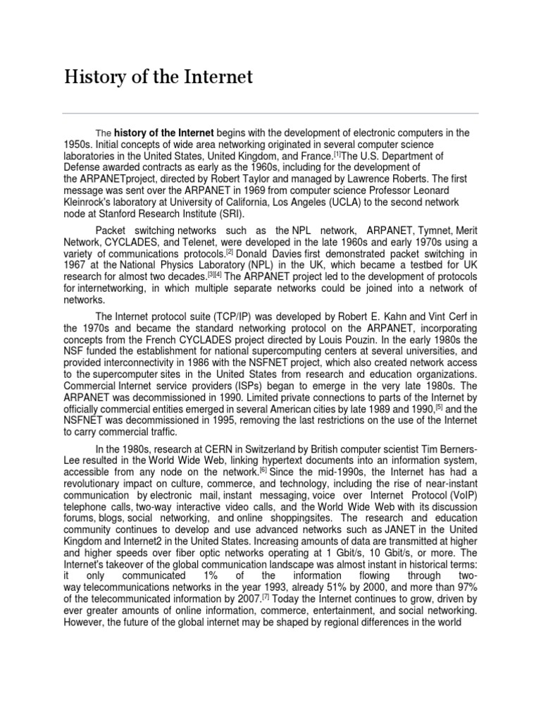 History of The Internet | PDF | Packet Switching | Internet