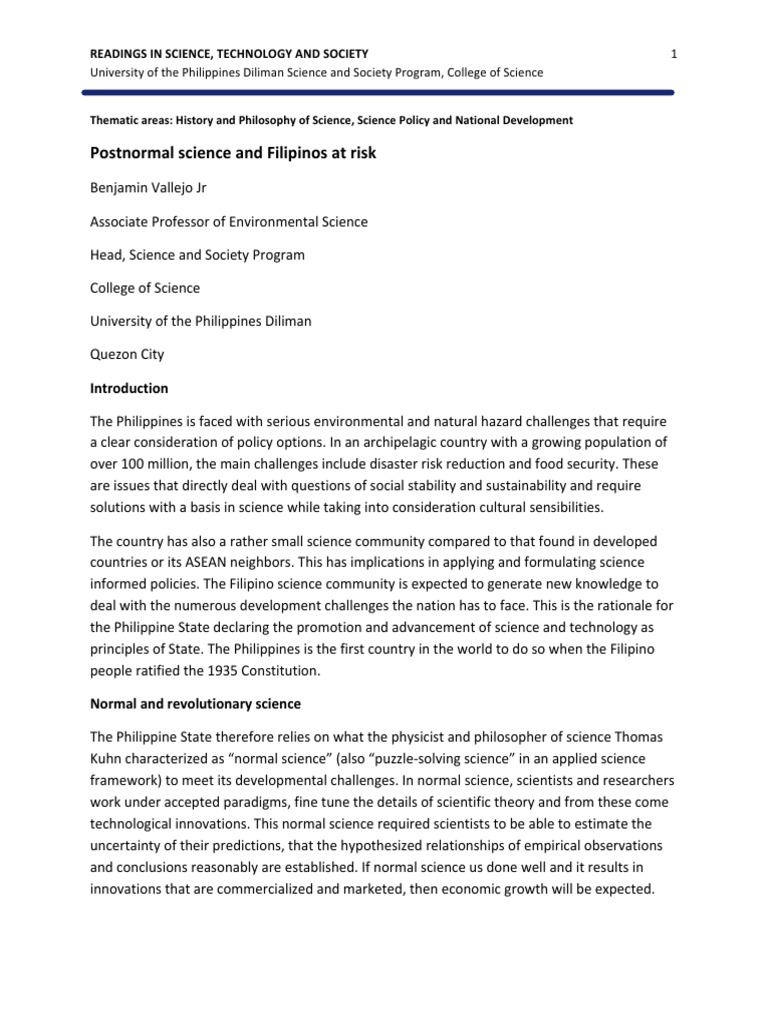 Postnormal Science and Filipinos at Risk | PDF | Science | Risk