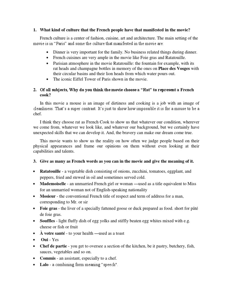 An Analysis of French Culture and Values as Depicted in the Pixar Film ...