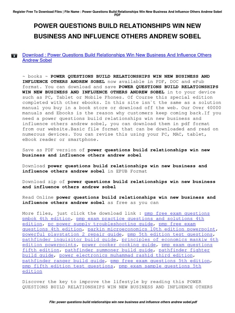 Power Questions Build Relationships Win New Business and Influence ...