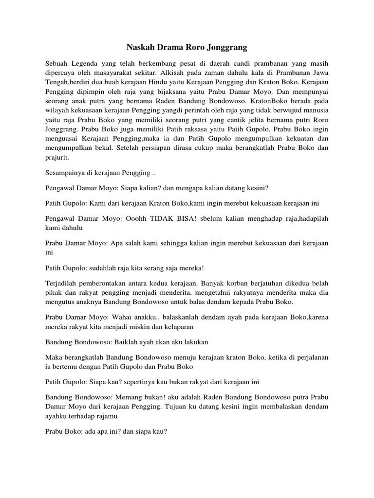Naskah Drama Roro Jonggrang | PDF