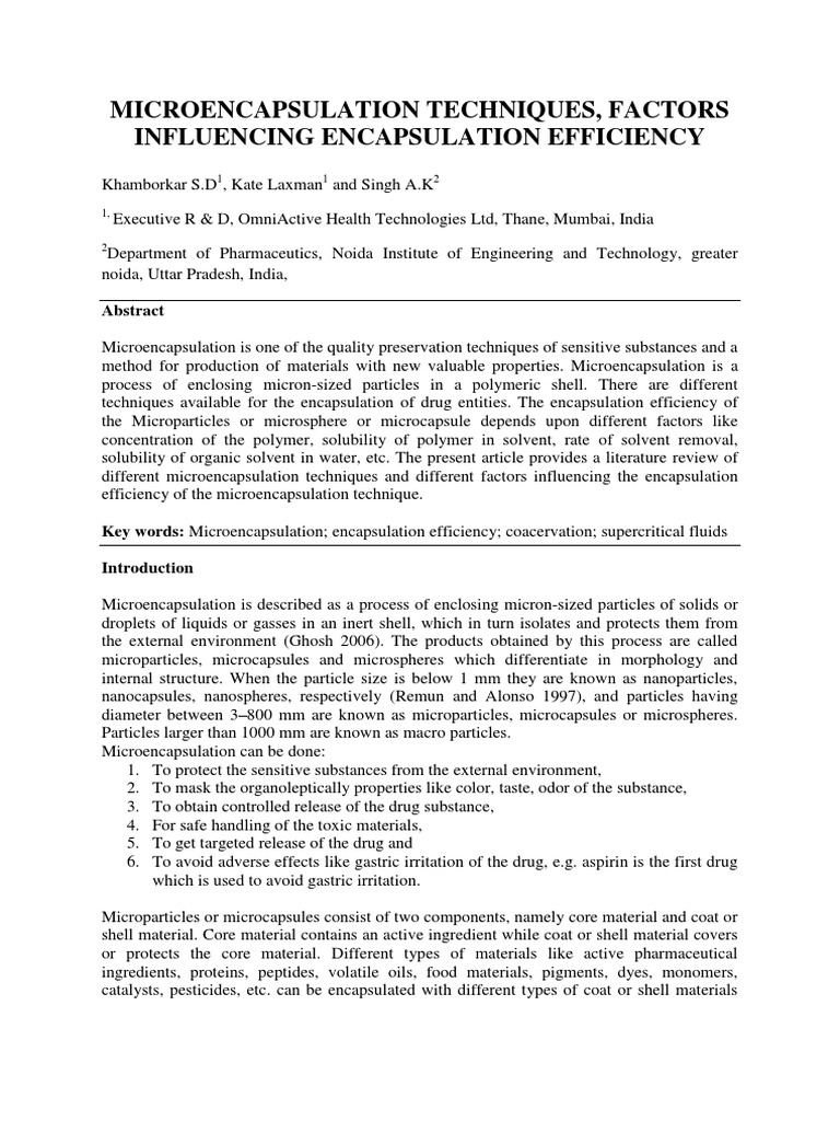 Microencapsulation Techniques Factors in PDF | PDF | Supercritical Fluid | Solubility