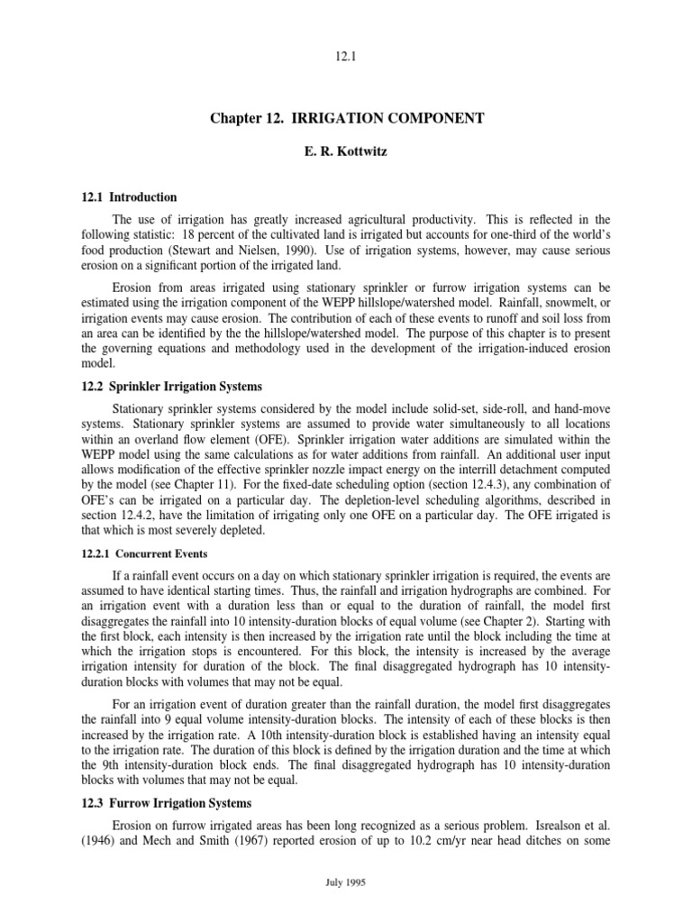 Modeling Irrigation-Induced Erosion: Governing Equations and Methodology for Simulating ...