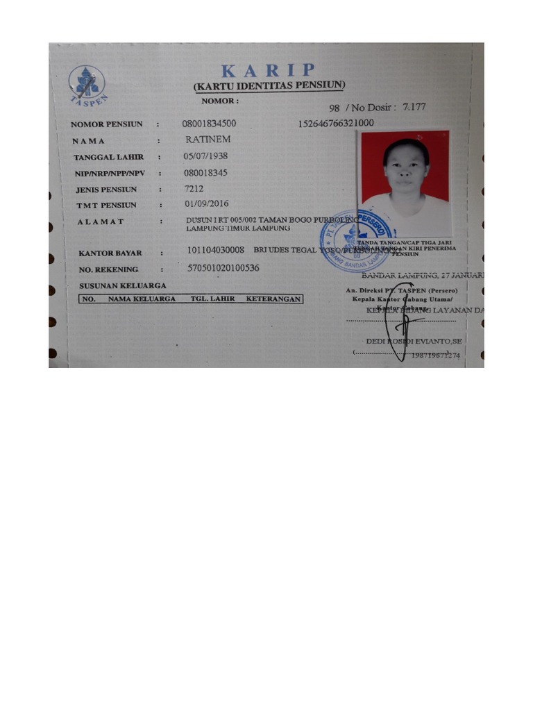 Kartu Istri Pensiun (Ibu | PDF