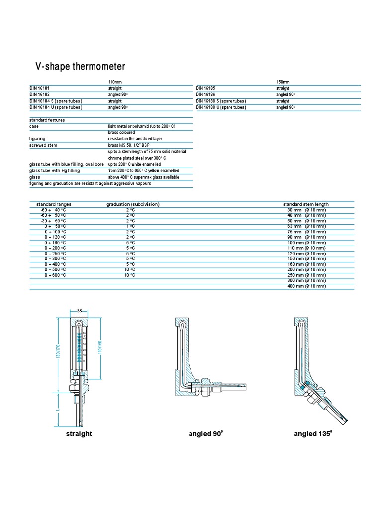 V-Shape Thermometer: Straight Angled 90 Angled 135 | PDF | Vitreous ...