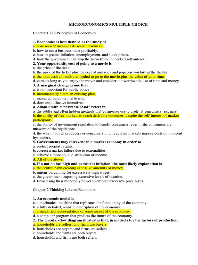 Microeconomics Multiple Choice Chapter Review | PDF | Average Cost ...