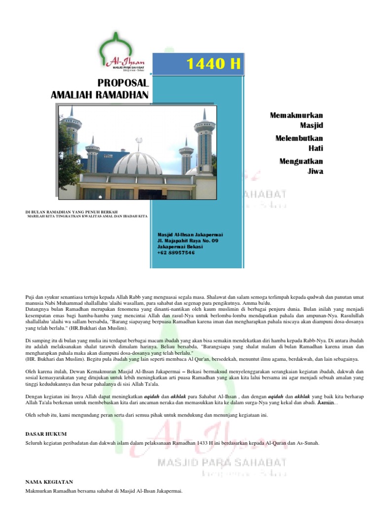Proposal Kegiatan Ramadhan Masjid Al Ihsan | PDF Proposal Kegiatan Ramadhan Masjid Al Ihsan | PDF