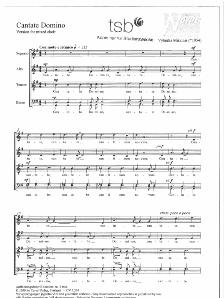 Vytautas Miskinis (N. 1954) Cantate Domino SATB PDF | PDF
