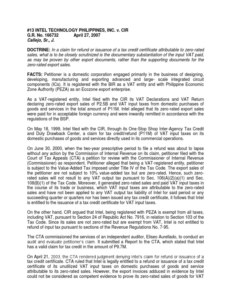 13 INTEL TECHNOLOGY PHILIPPINES v. CIR | PDF | Value Added Tax | Invoice