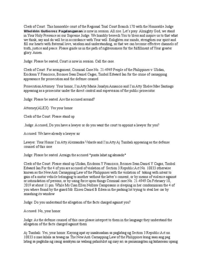 Polgov Script | PDF | Plea | Prosecutor