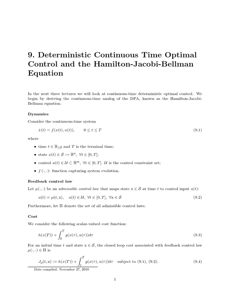Deterministic Continuous Time Optimal Control and The Hamilton-Jacobi ...