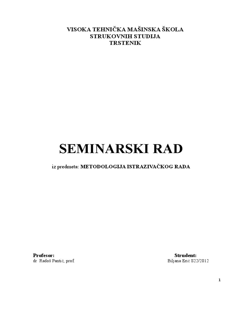 Seminarski Rad - Metodologija Istrazivackog Rada | PDF