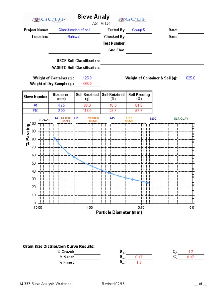 Sieve Analysis Data Sheet: ASTM D422-63 (2007) | PDF | Sand | Silt