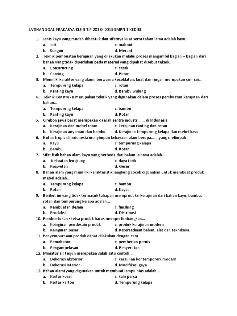 Latihan Soal Prakarya KLS 9 T | PDF