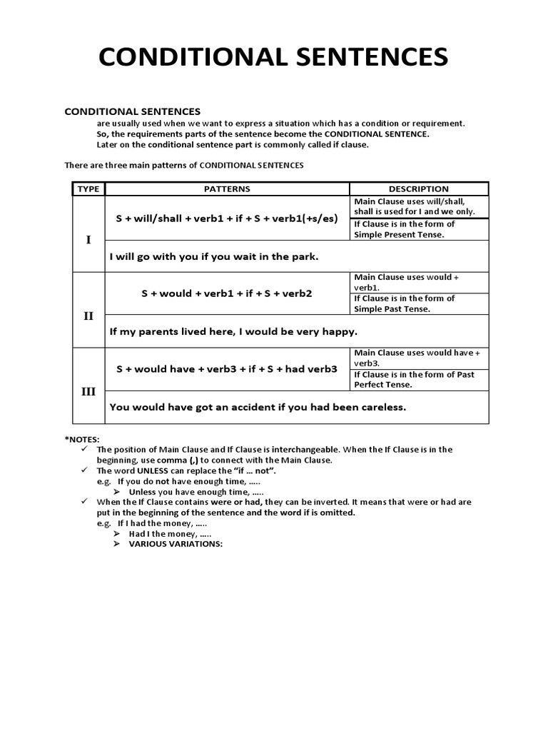 Conditional Sentences: Type Patterns Description | PDF | Semiotics ...