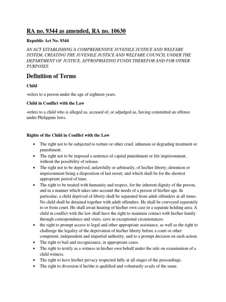 RA 9344 Amended by RA 10630 Overview | PDF | Juvenile Court | Crime ...