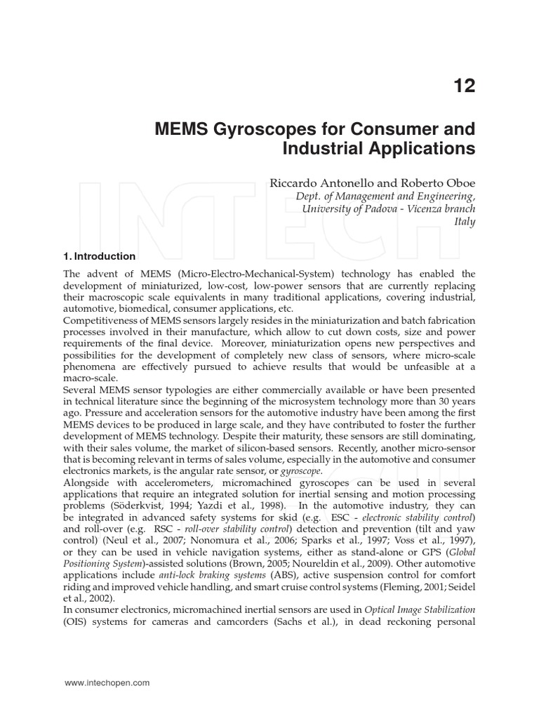 MEMS Gyroscopes in Automotive Applications | PDF | Gyroscope | Inertial ...