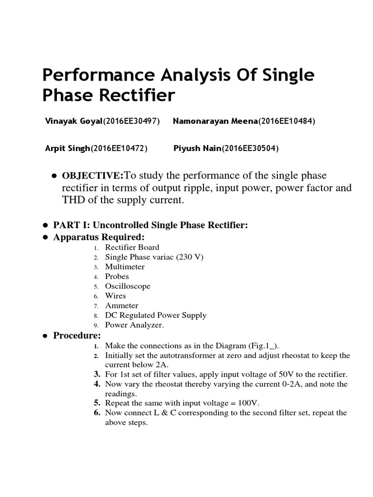 Performance Analysis of Single Phase Rectifier | PDF | Rectifier | Computer Engineering