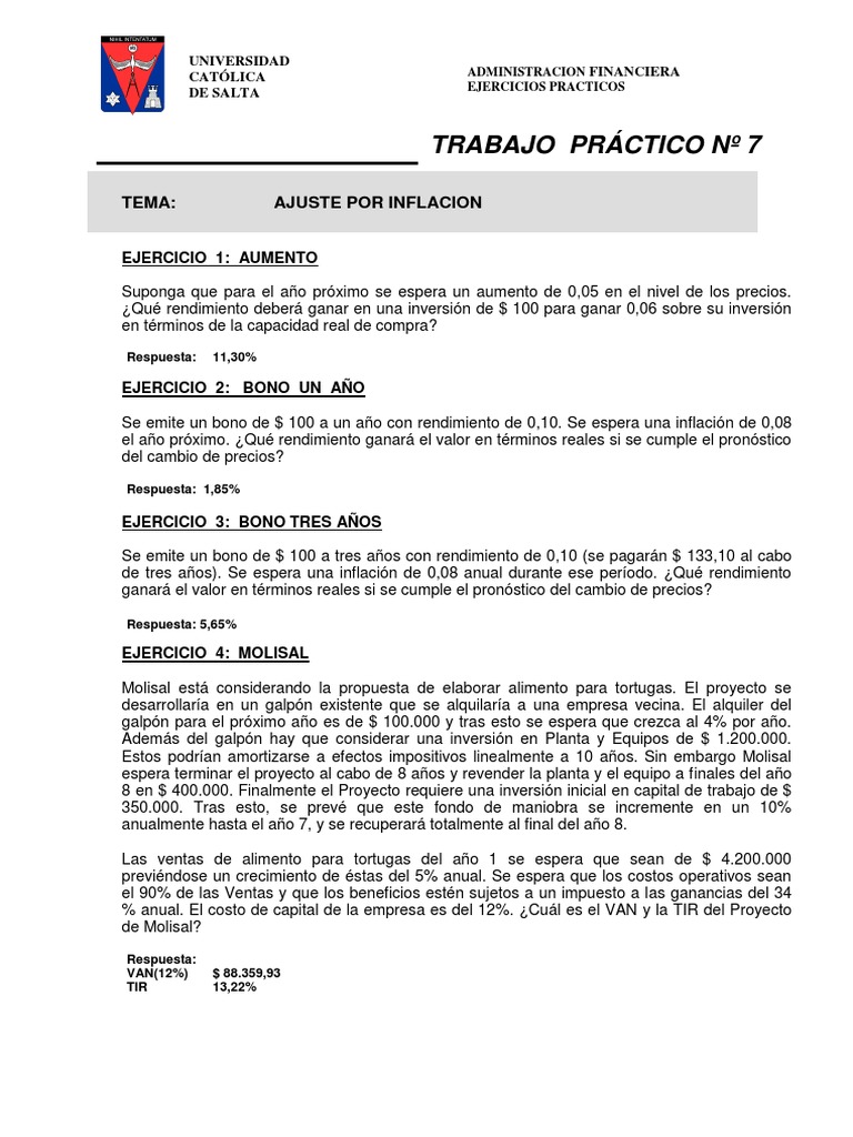 Ejercicio Practico 7 Inflacion | PDF | Valor presente neto | Inflación