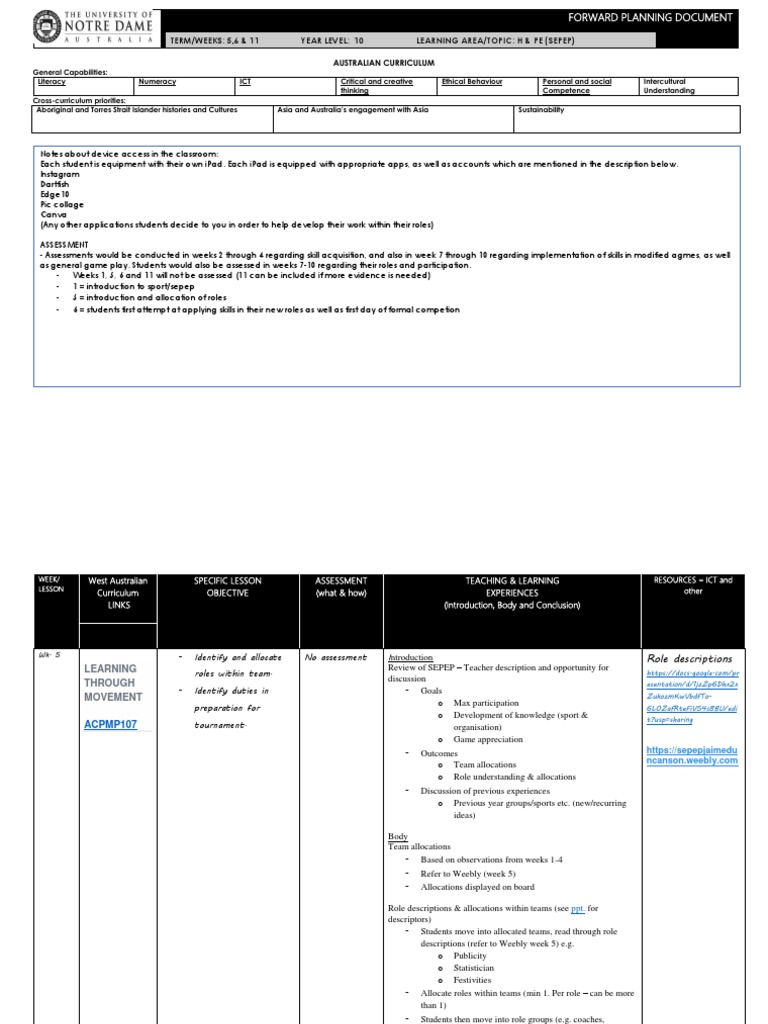 Year 10 HPE SEPEP Planning Guide | PDF | Educational Technology ...