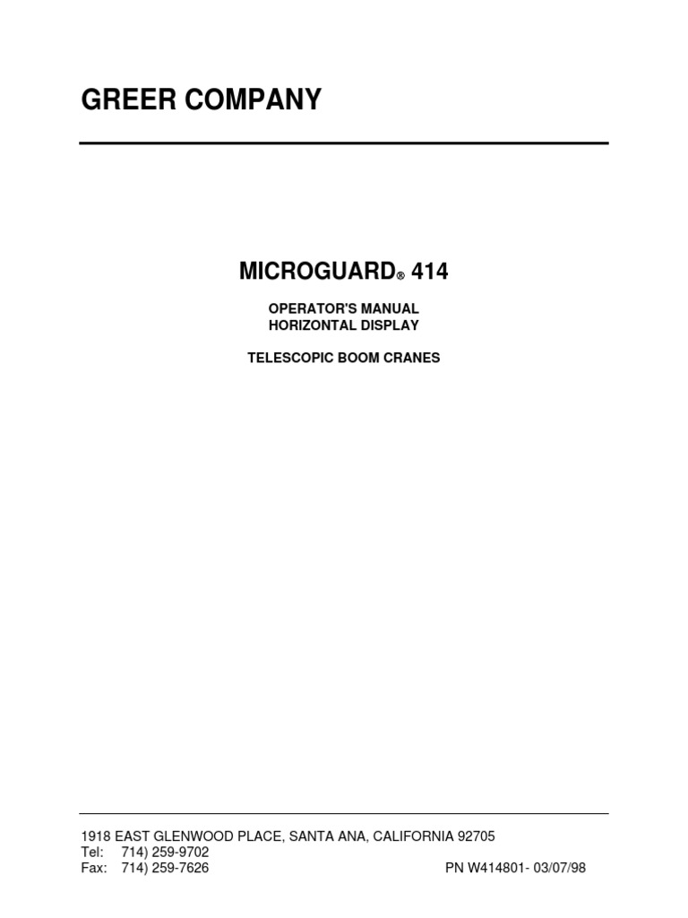 Microguard 414 Operators Manual Hortz Display PDF | PDF | Crane ...