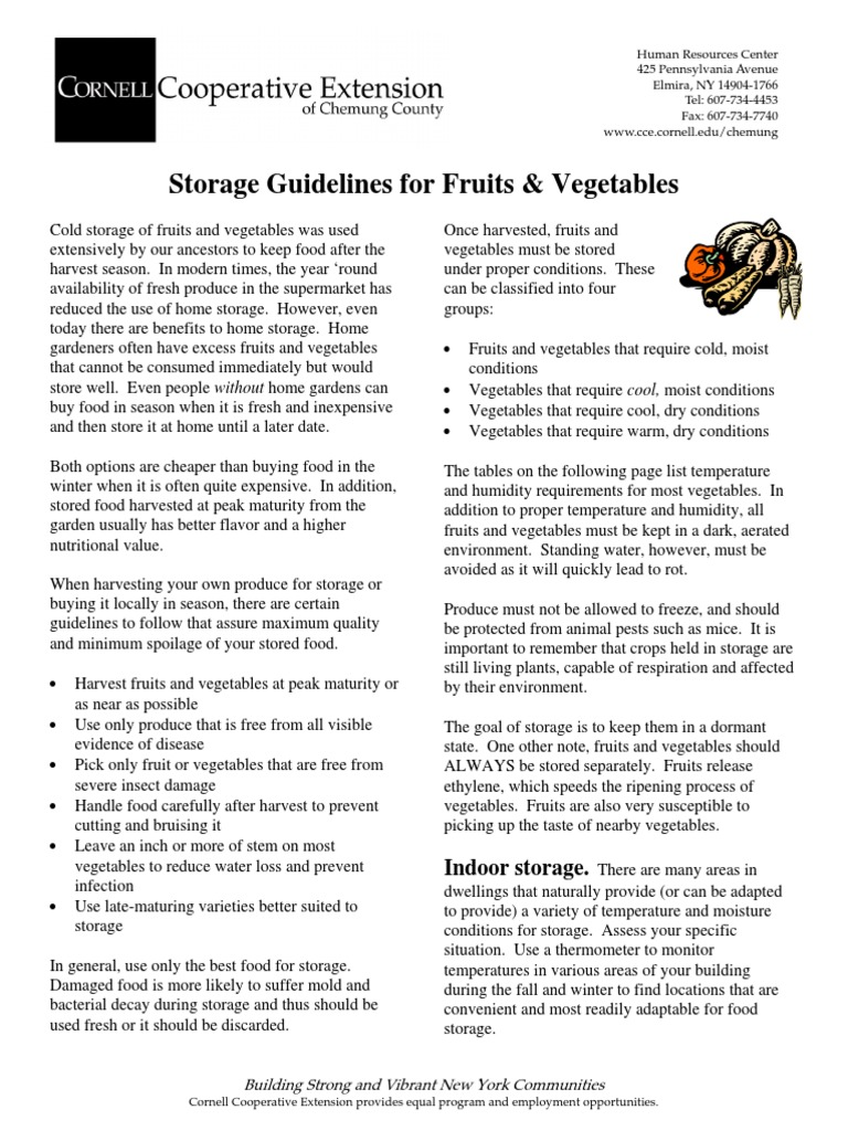 Storage Guidelines For Fruits & Vegetables | PDF | Vegetables | Basement