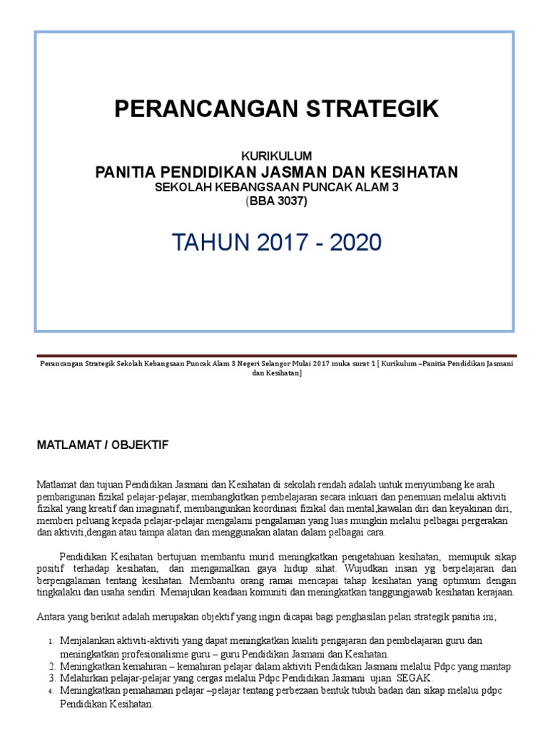 Perancangan-Strategik-Panitia PJK 2017-2020 | PDF