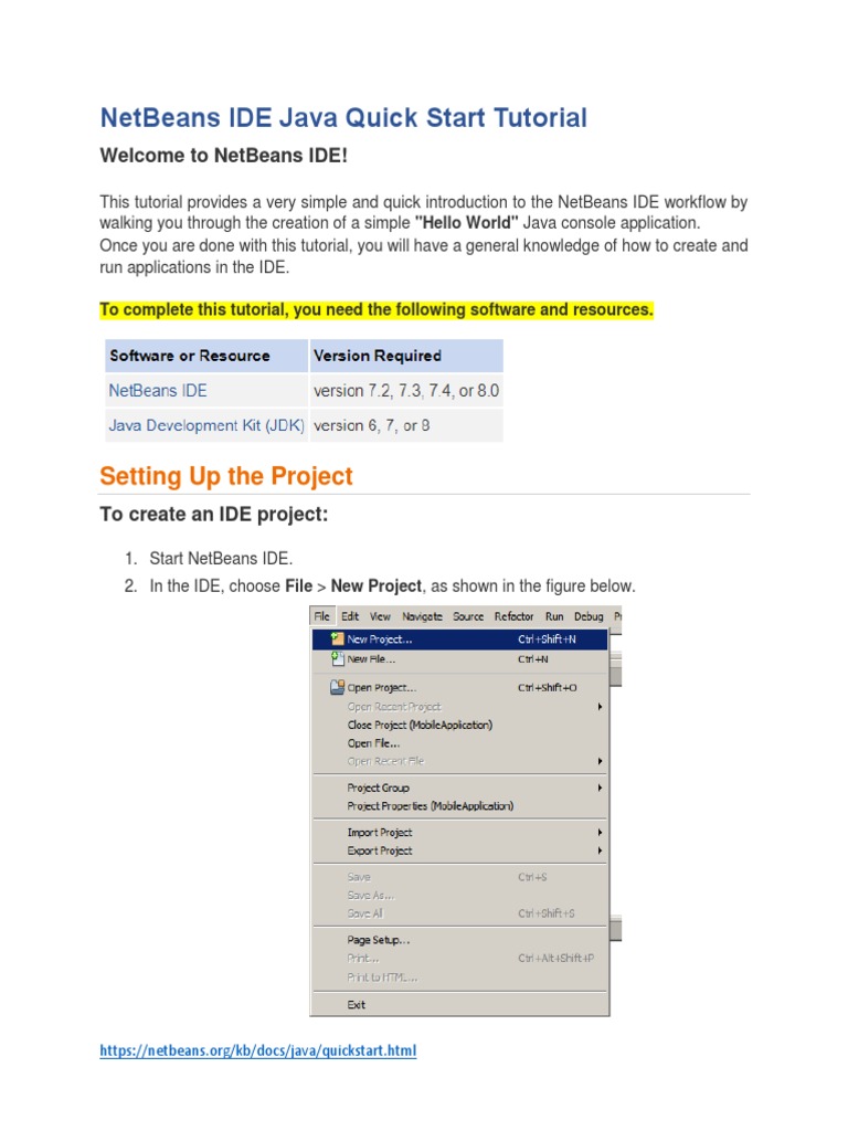 Netbeans Ide Java Quick Start Tutorial: Setting Up The Project | PDF | Net Beans | Applications ...