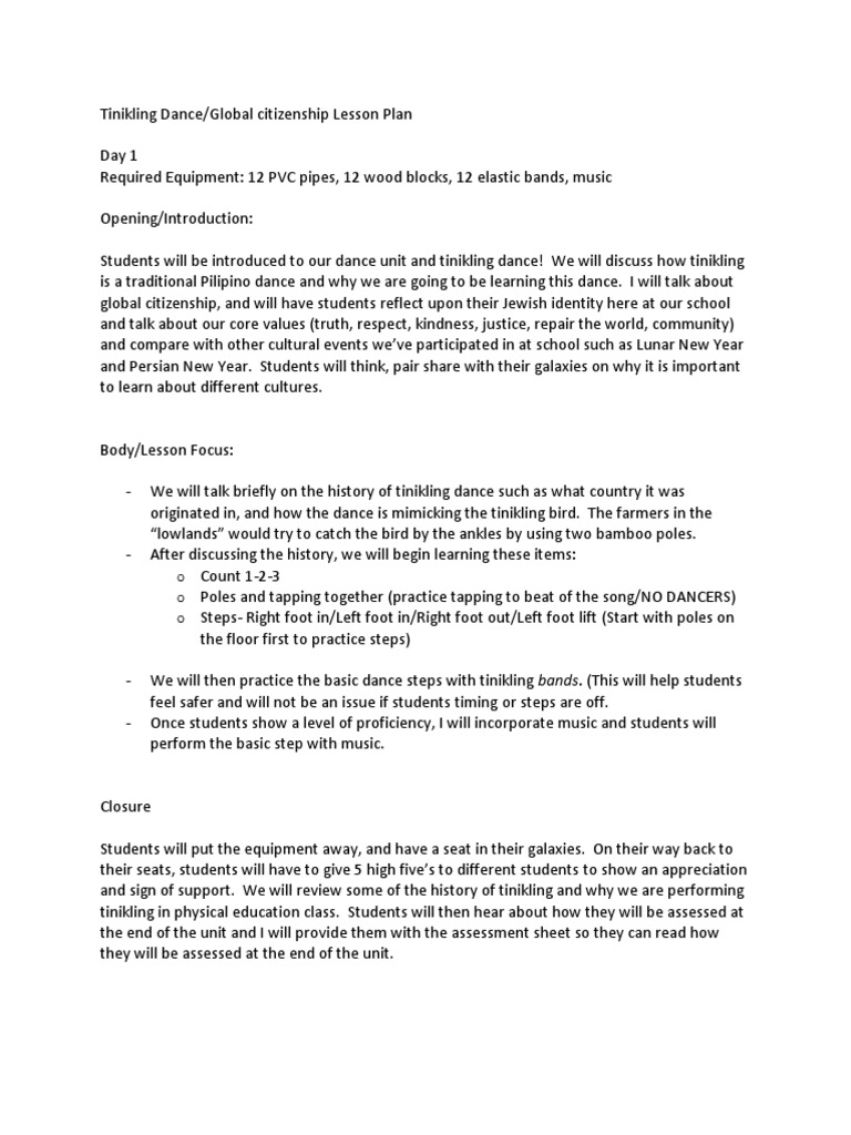 Tinikling Dance Lesson Plan | PDF